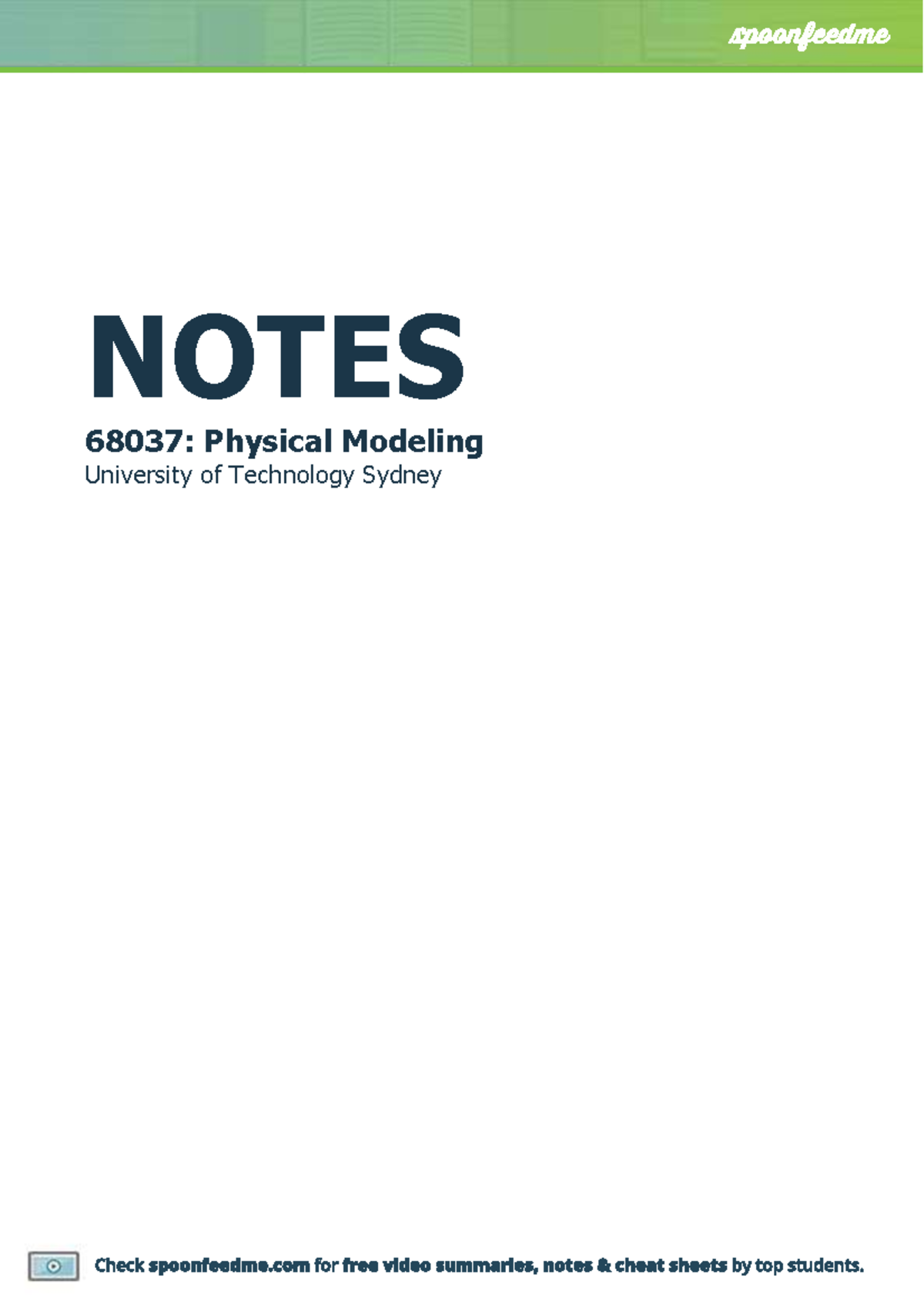 68037 Physical Modelling Note - NOTES 68037: Physical Modeling ...