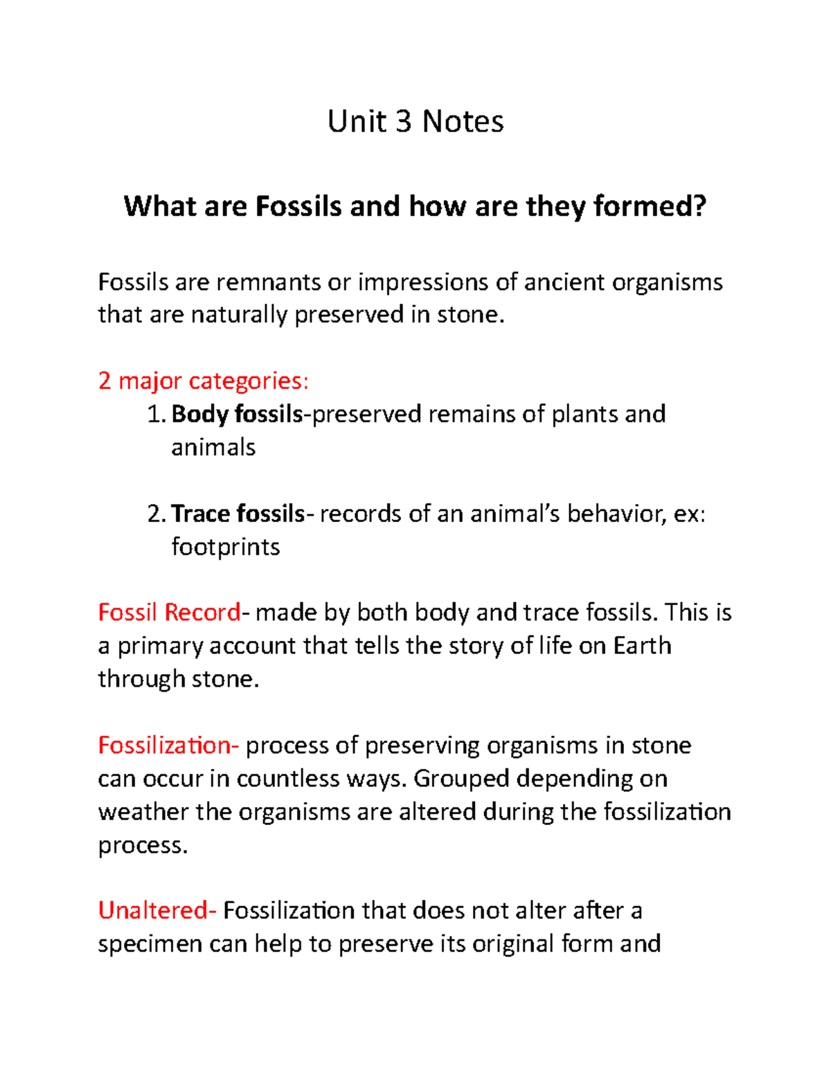 Unit 3 Notes - Unit 3 Notes What are Fossils and how are they formed ...