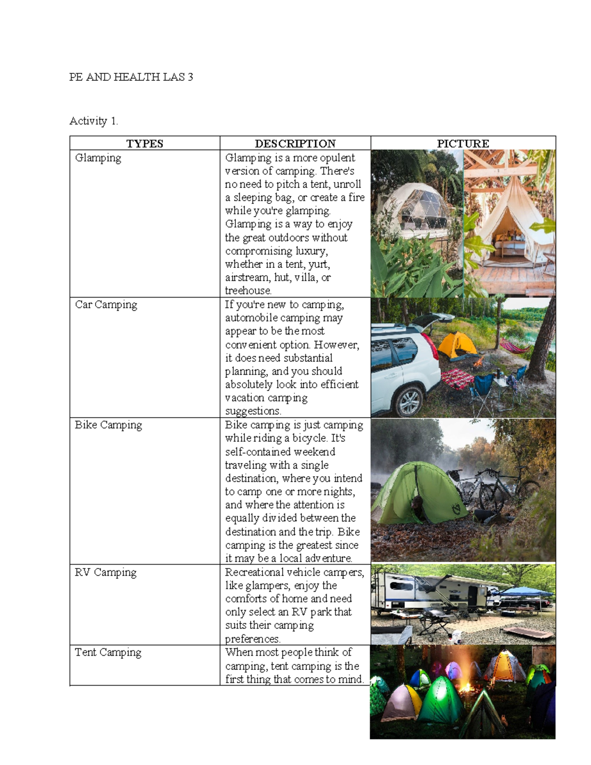 PEH 4TH Quarter LAS 3 - PE AND HEALTH LAS 3 Activity 1. TYPES ...