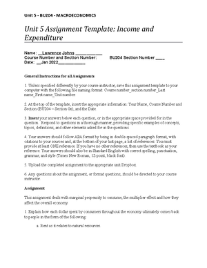 BU 204 Unit2 Assignment - Unit 2 Assignment Template: Unemployment and Inflation Name: Kara ...