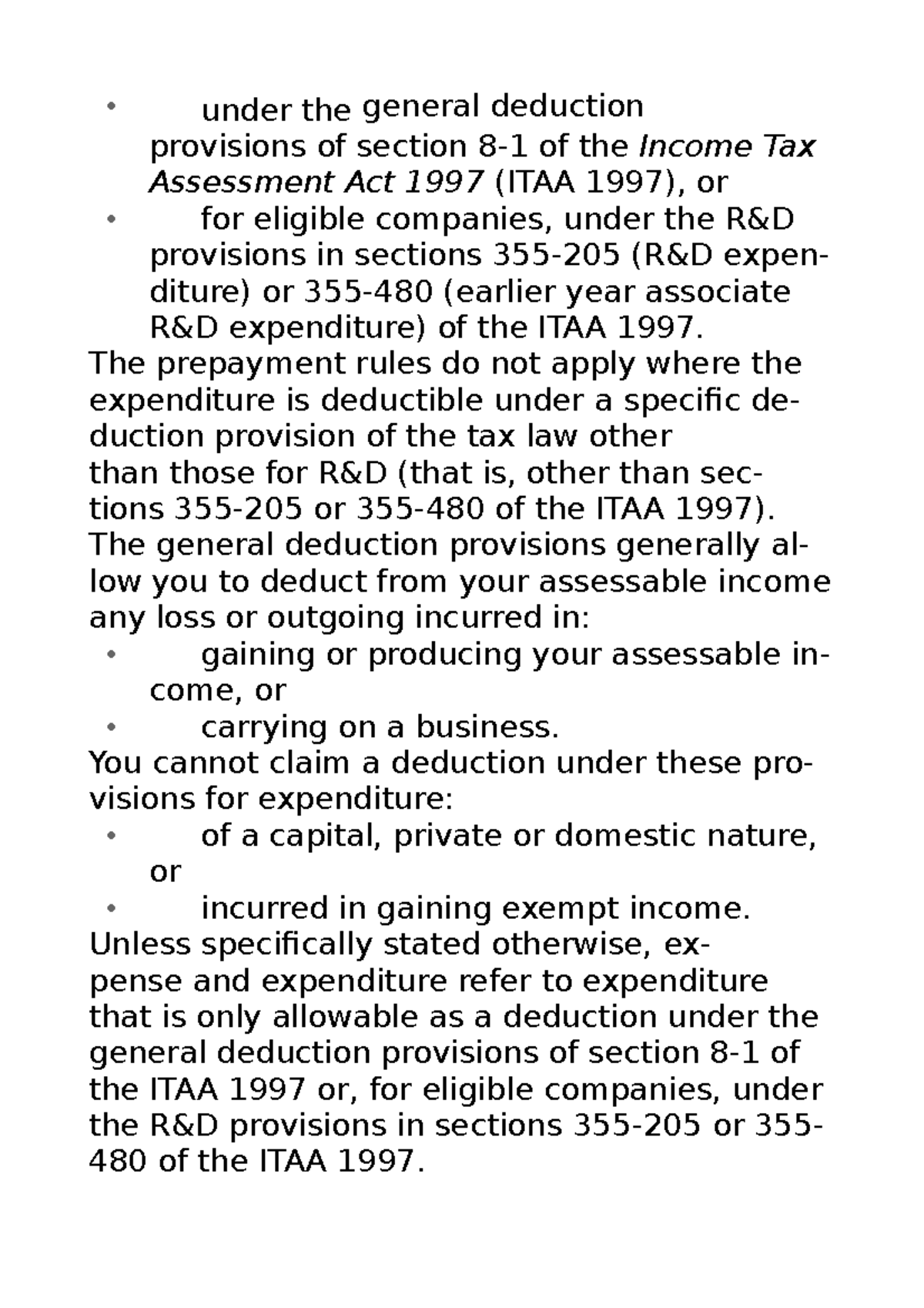 TAX Sections - Notes - under the general deduction provisions of ...