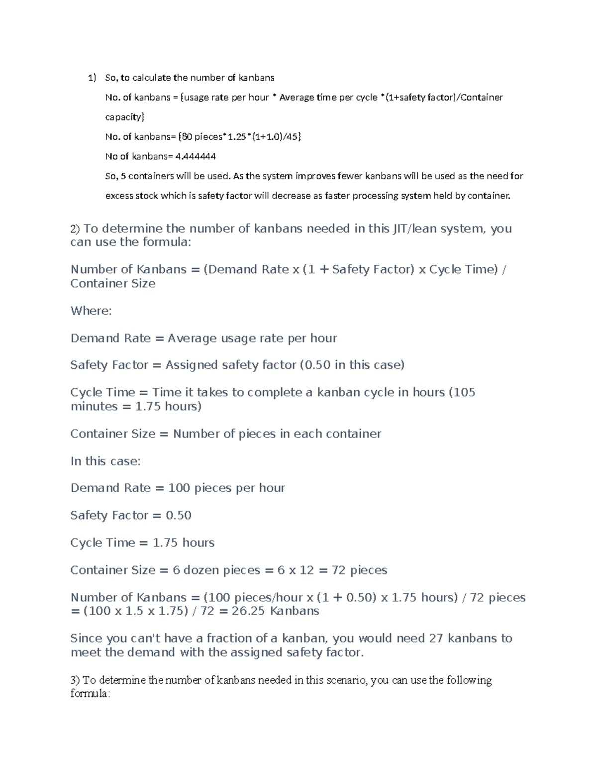 Operational management assignment 2 - 1) So, to calculate the number of kanbans No. of kanbans ...