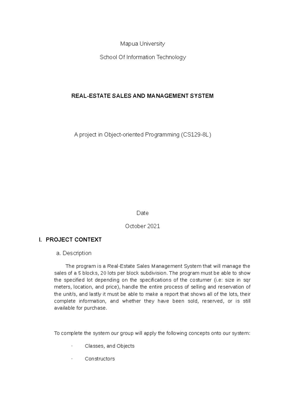 OOP Project Documentation - Mapua University School Of Information ...