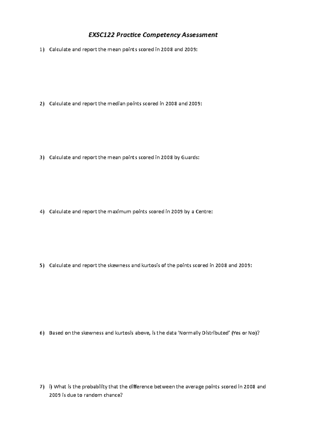 EXSC122 Practice Competency - Questions - EXSC122 Practice Competency ...