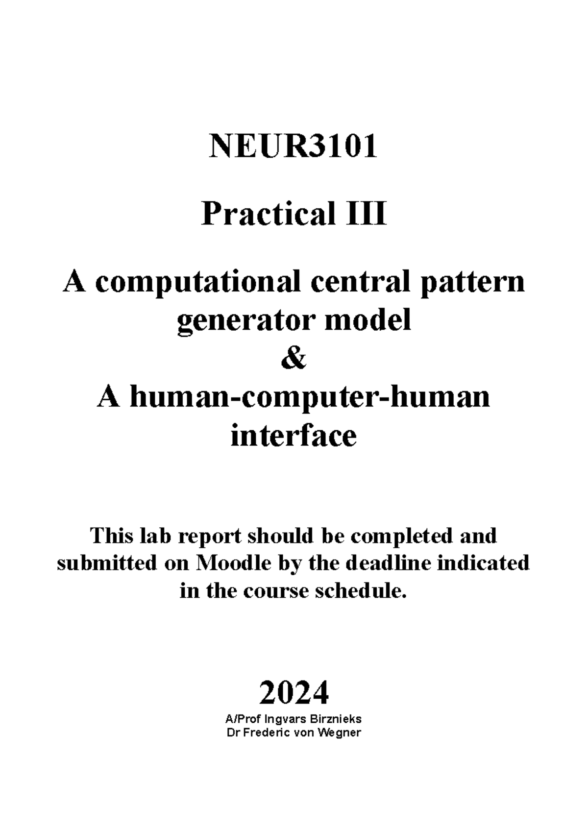 NEUR3101 Prac3 protocol answers - NEUR Practical III A computational central pattern generator ...