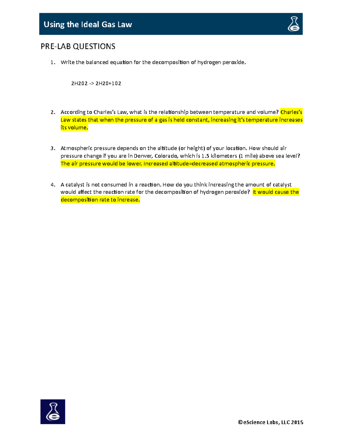 Lab 10 Ideal Gas Law- TURN IN copy REID - PRE-LAB QUESTIONS Write the ...