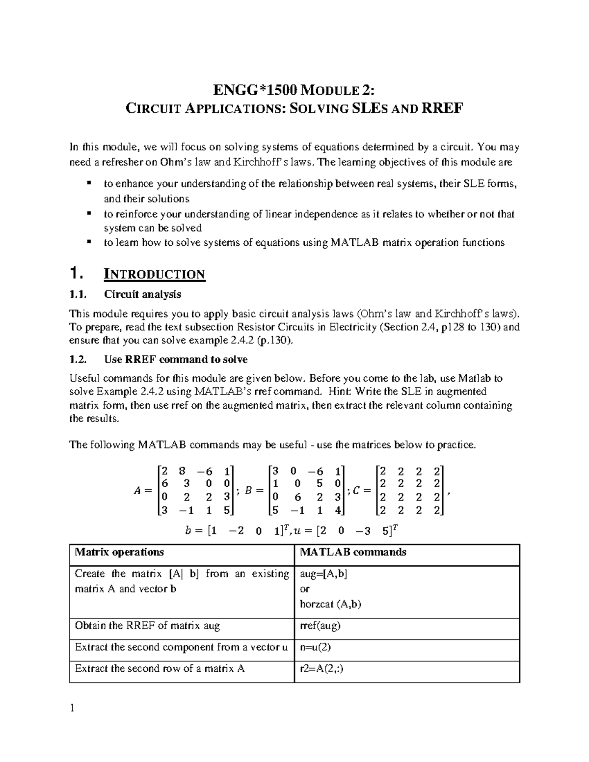 ENGG 1500 Module 2 W23 - lab 1 - 1 ENGG*1500 MODULE 2: CIRCUIT ...