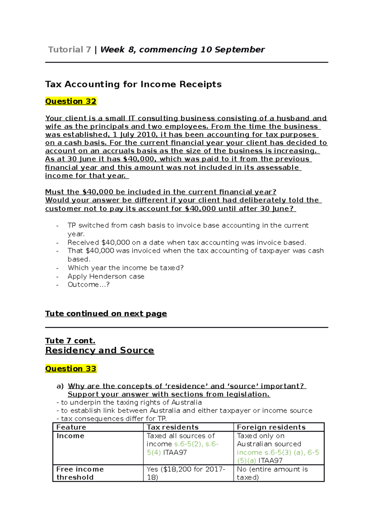 Tutorial-7-answers - Tutorial 7 | Week 8, commencing 10 September Tax ...