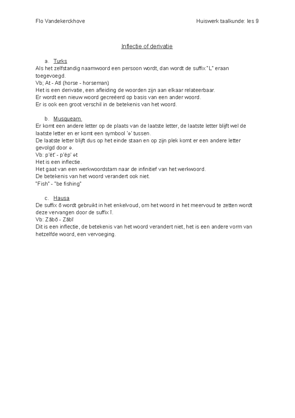 Huiswerk taalkunde les 9 - Turks Als het zelfstandig naamwoord een ...