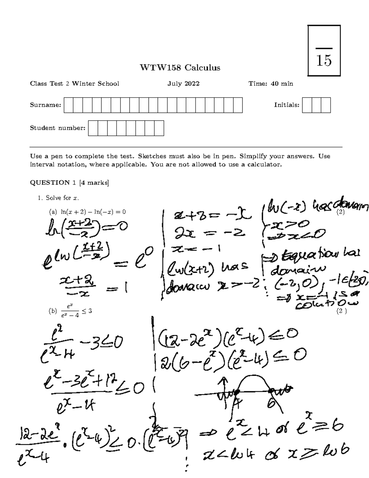 CT 2 Final - Class test memos that were written in WTW 158 Winter ...