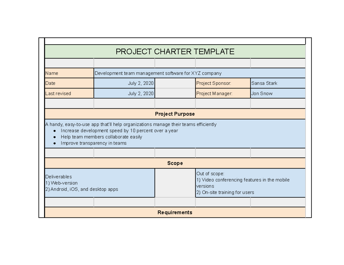 Project Charter Example Template - PROJECT CHARTER TEMPLATE Name ...