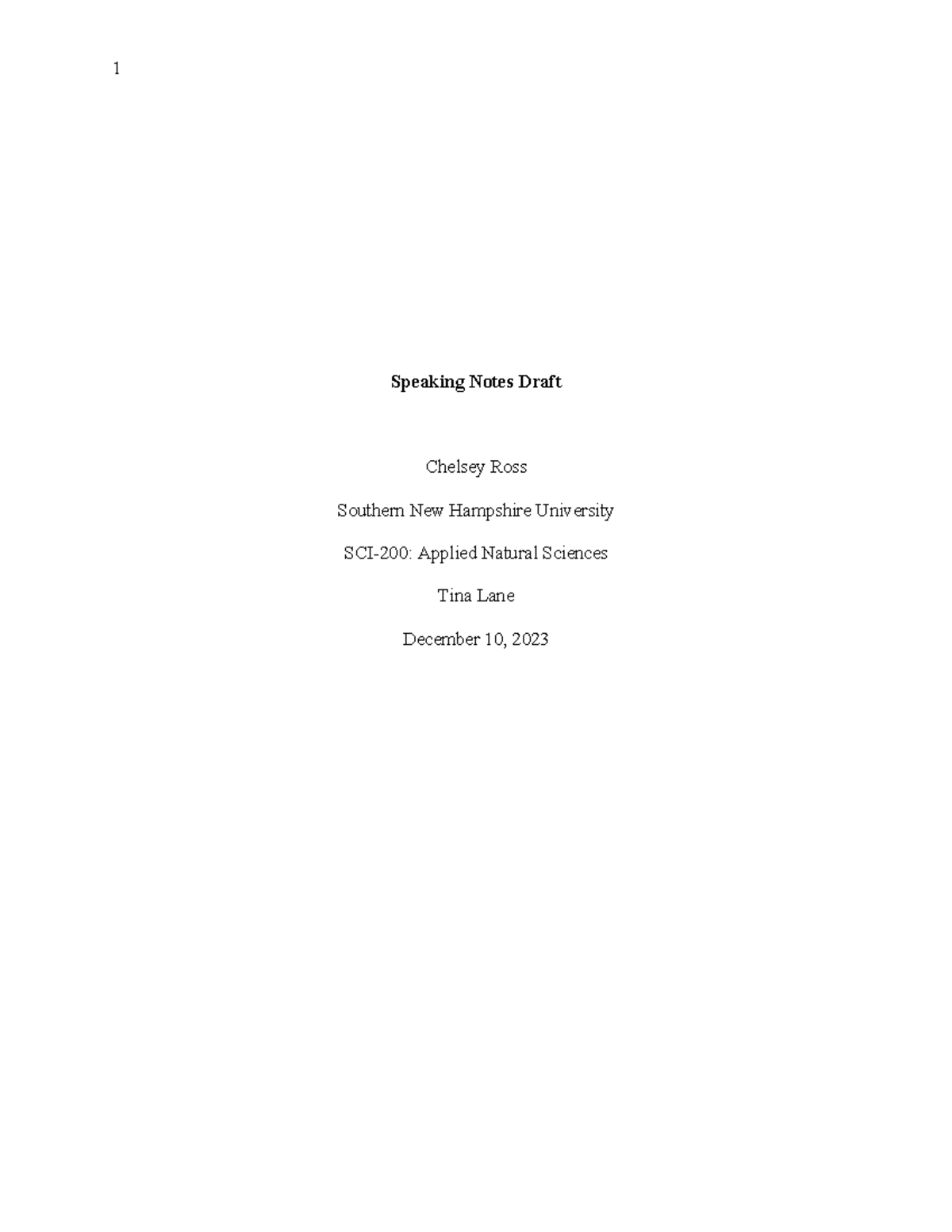 Speaking Notes Draft - n/a - Speaking Notes Draft Chelsey Ross Southern ...