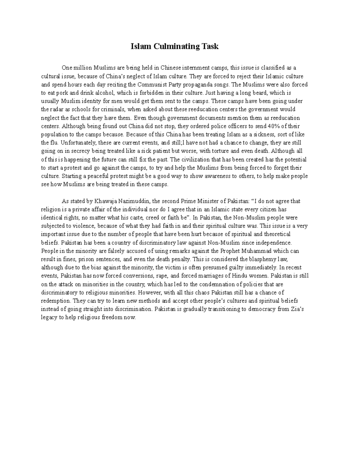 Islam cpt - DAWDADWDA - Islam Culminating Task One million Muslims are ...