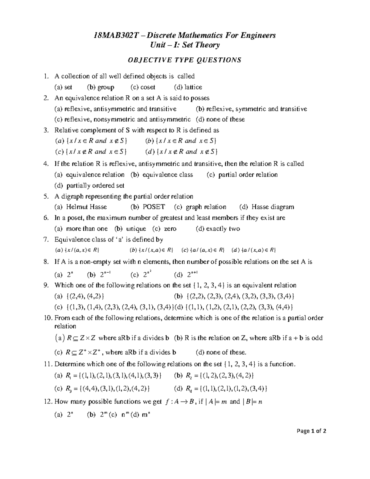 UNIT 01 - Notes - Page 1 of 2 18 MAB302T – Discrete Mathematics For ...