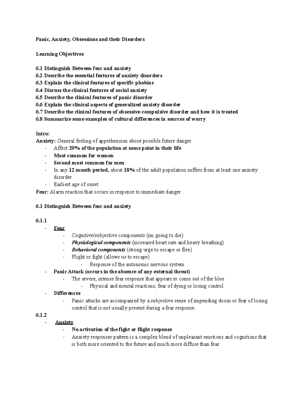 Chapter 6 Reading Notes - Panic, Anxiety, Obsessions and their ...