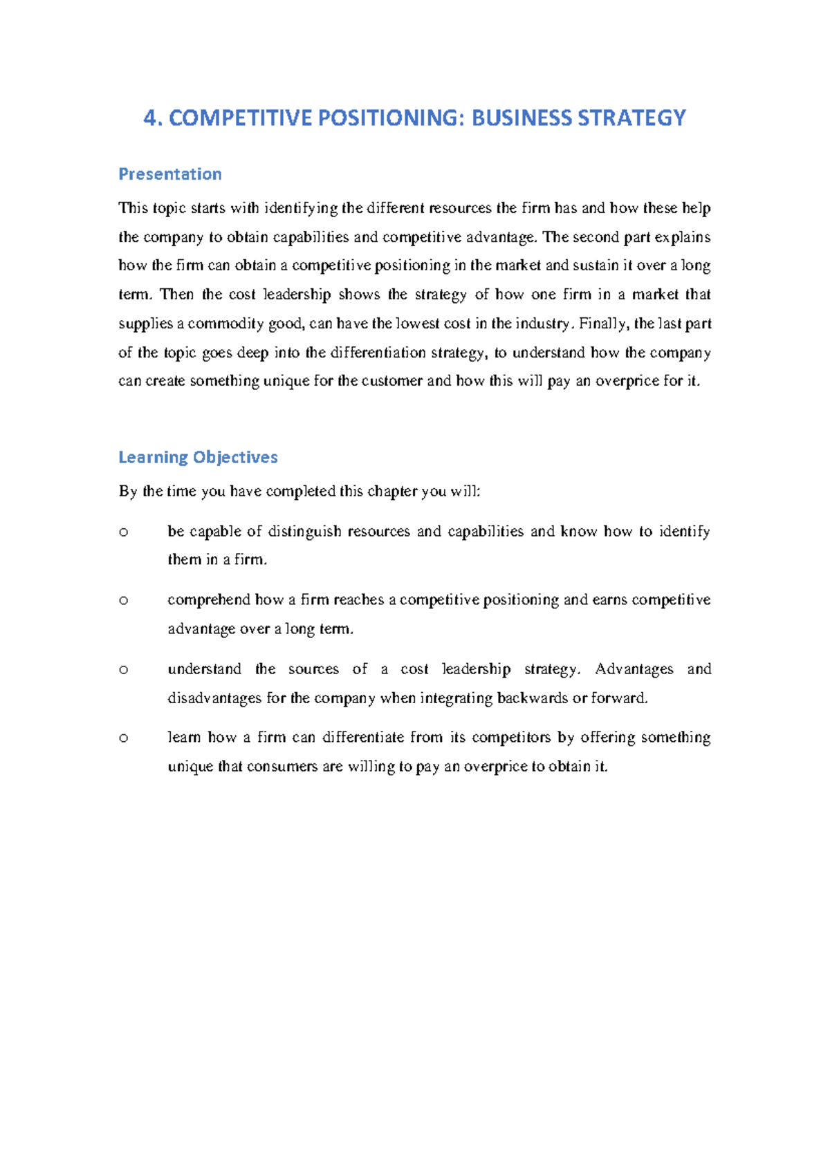 Topic 4 Competitive Positioning - 4. COMPETITIVE POSITIONING: BUSINESS ...