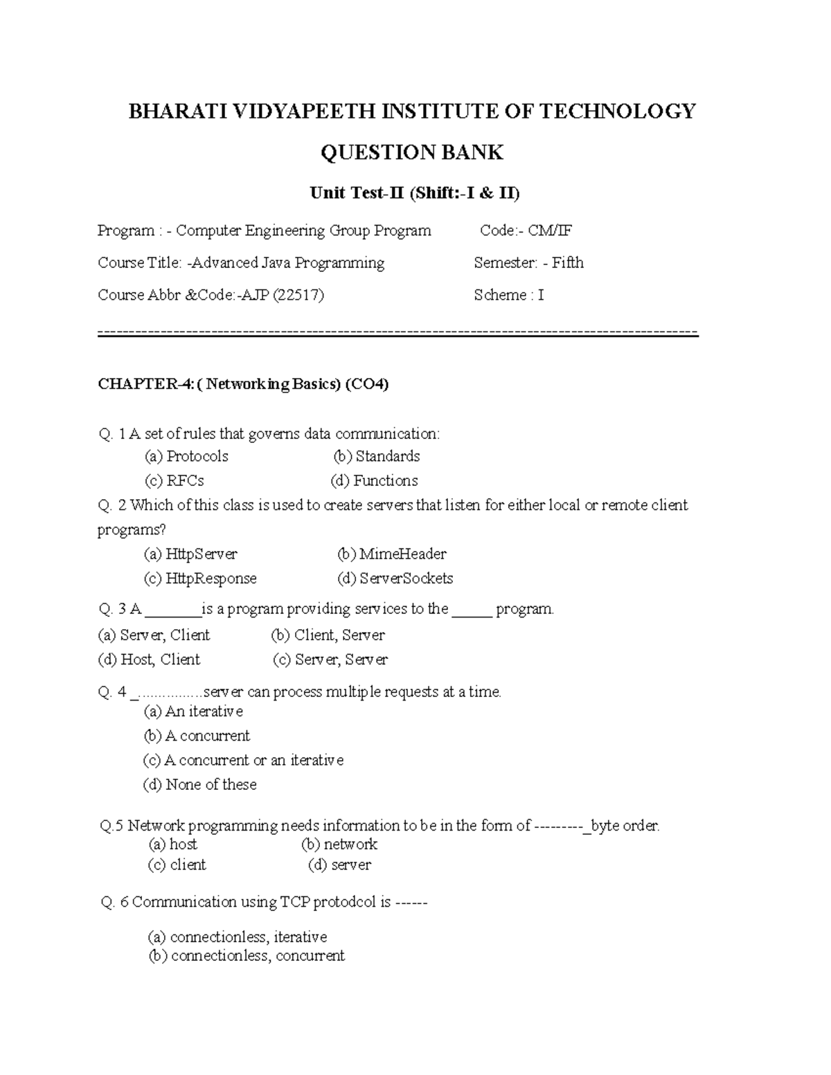 AJP(22517)QB 031019 - practice - BHARATI VIDYAPEETH INSTITUTE OF ...