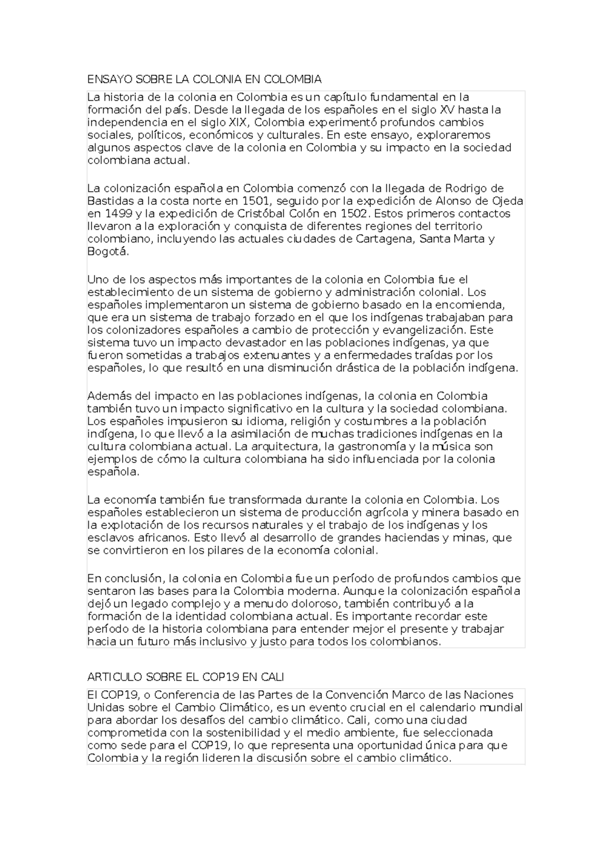 Ensayo Sobre LA Colonia EN Colombia - ENSAYO SOBRE LA COLONIA EN ...