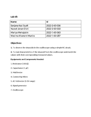 Lab-1 - Lab - Course Code : CSE 251 Course Title:Electronic Circuits Lab: 01 Experiment Name: I ...