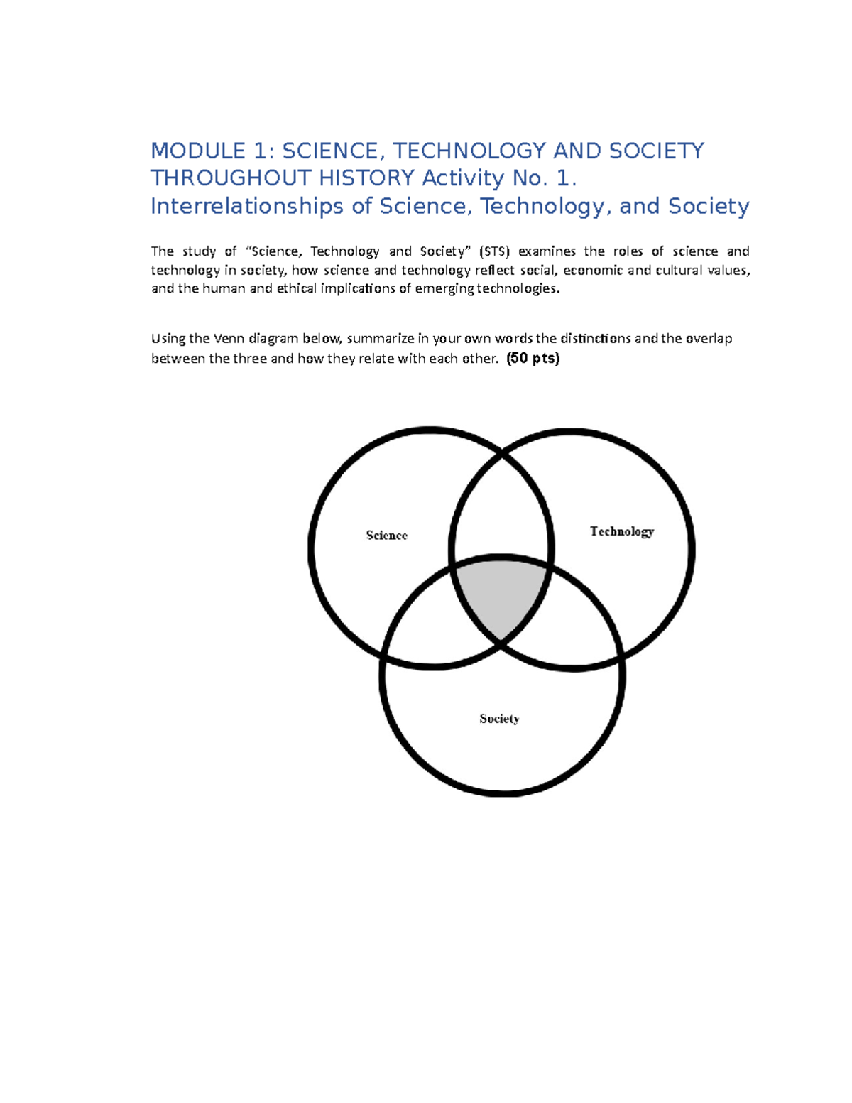 Workbook IN STS. Module 1 - MODULE 1: SCIENCE, TECHNOLOGY AND SOCIETY ...