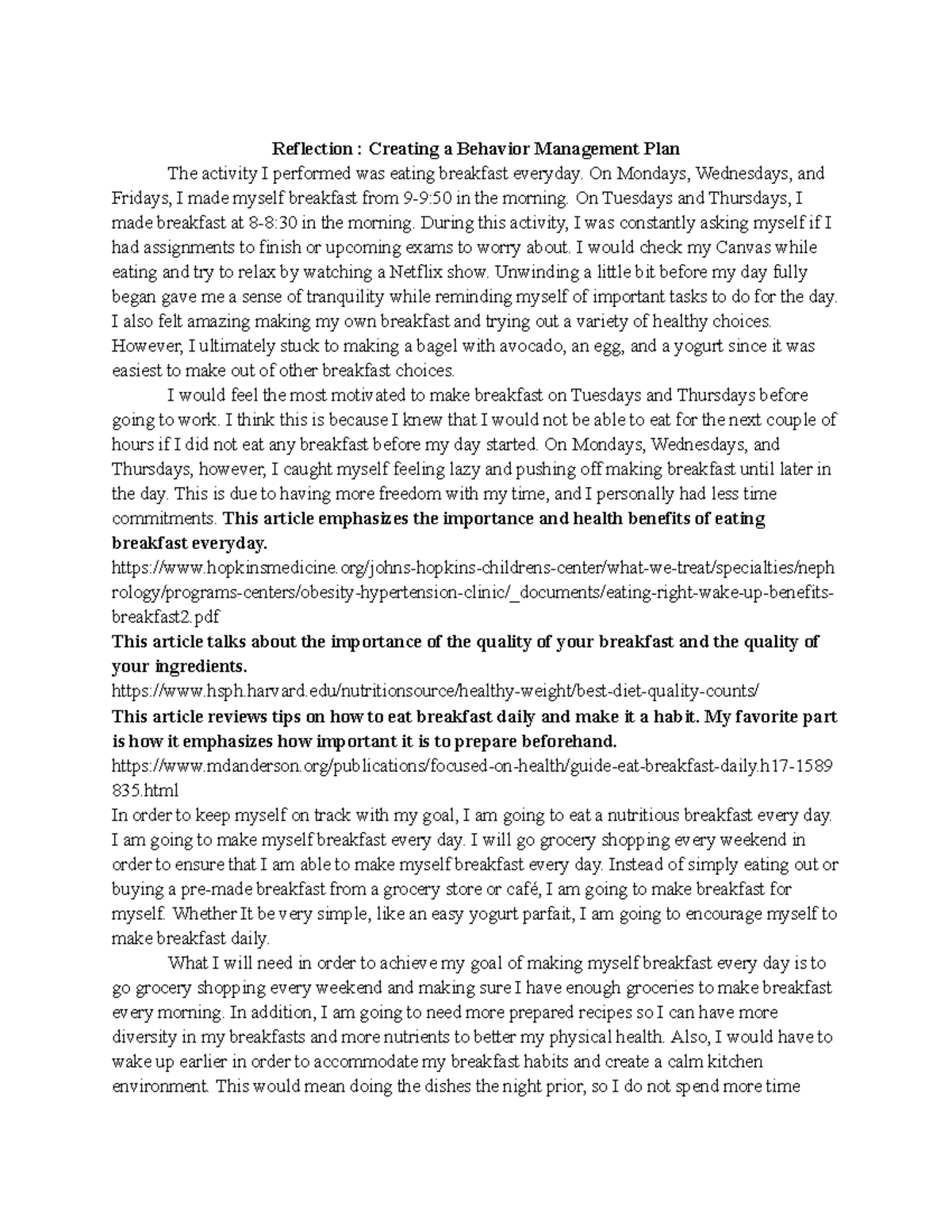 [ KIN 2070 ] Reflection Creating a Behavior Management Plan ...