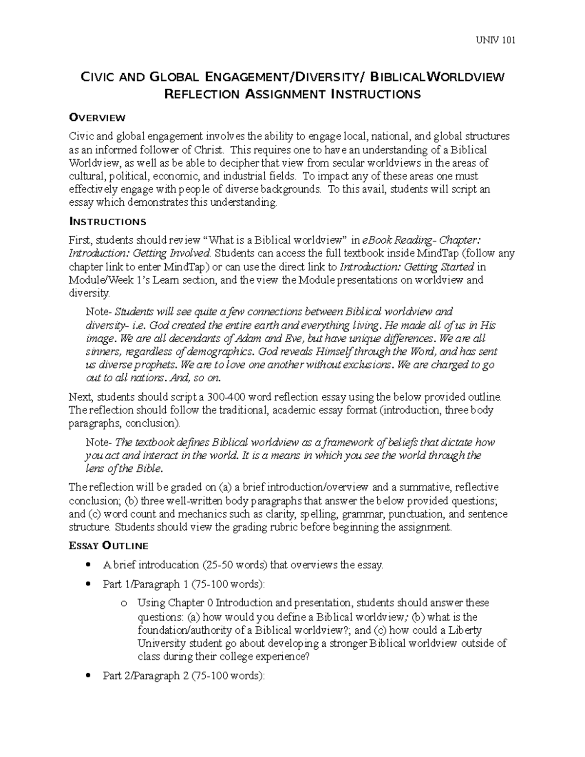 Civic and Global Engagement Diversity Biblical Worldview Reflection ...