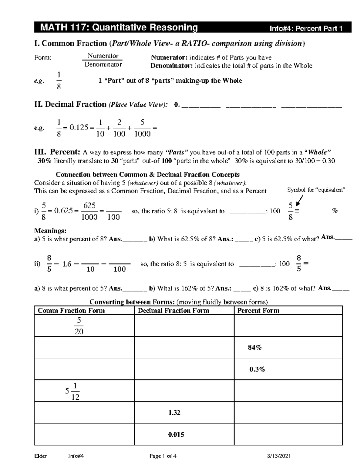 4-Info#4 -Percent Part 1 - MATH 117: Quantitative Reasoning Info#4 ...