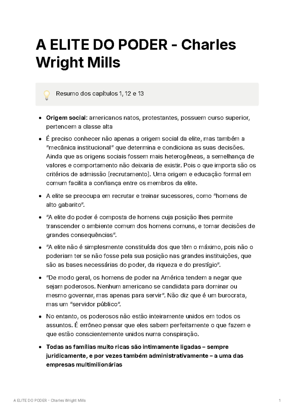 RPFG - A Elite do Poder, Charles Wright Mills - A ELITE DO PODER - Charles Wright Mills 💡 Resumo ...