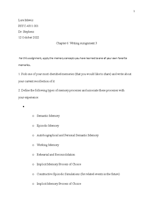 Chapter 2 writing assignment 1 - 1 Lore Mewis PSYC-4311. Dr. Stephens ...