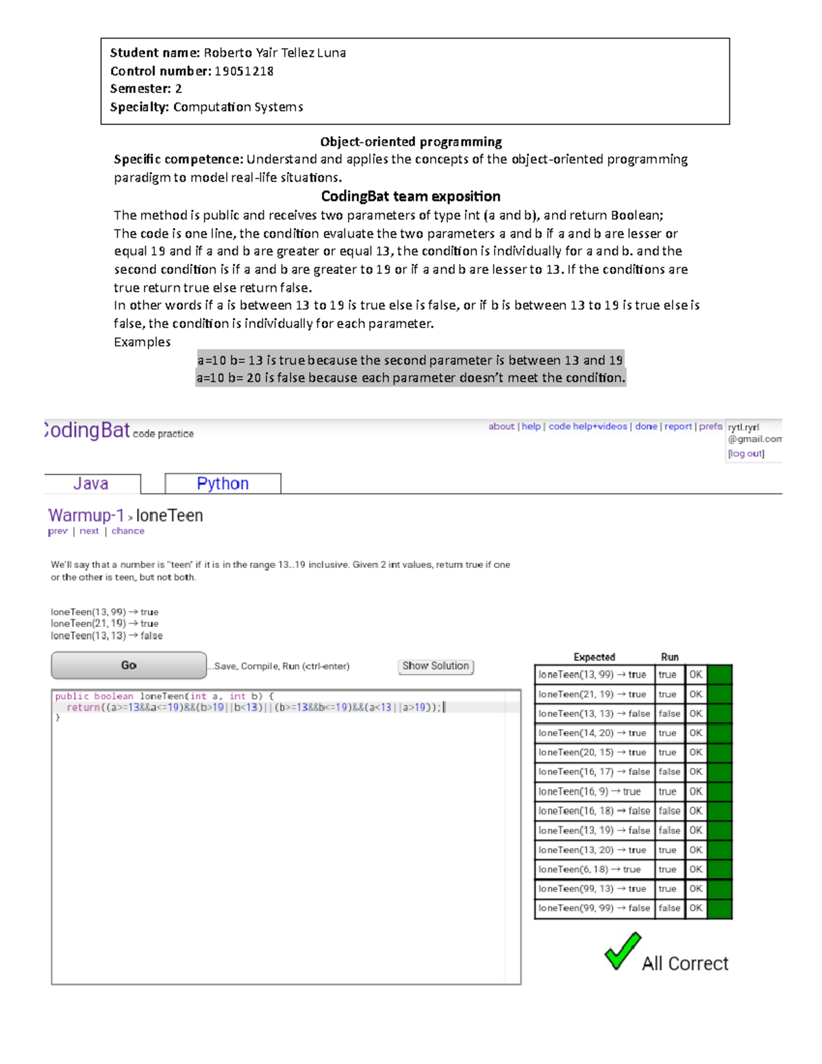 Coding bat - IoneTree - Object-oriented programming Specific competence ...