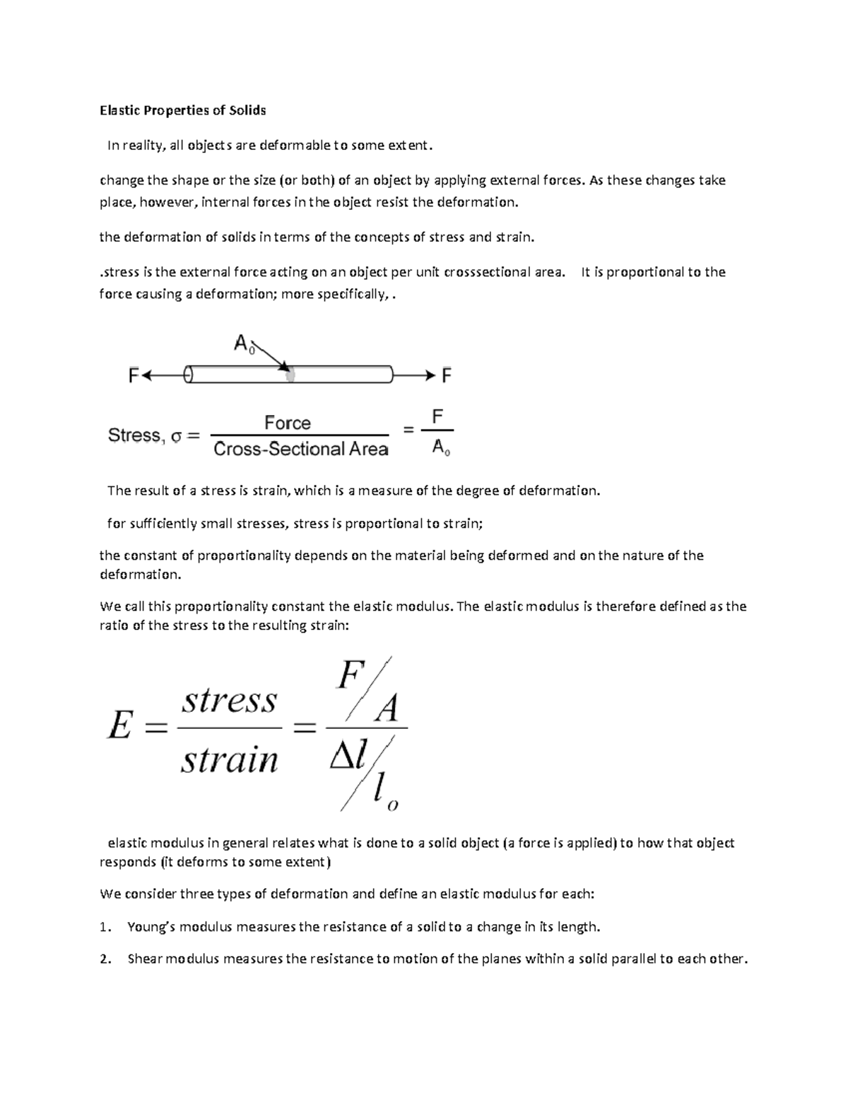 Phy Elasticity - Elastic Properties of Solids In reality, all objects ...