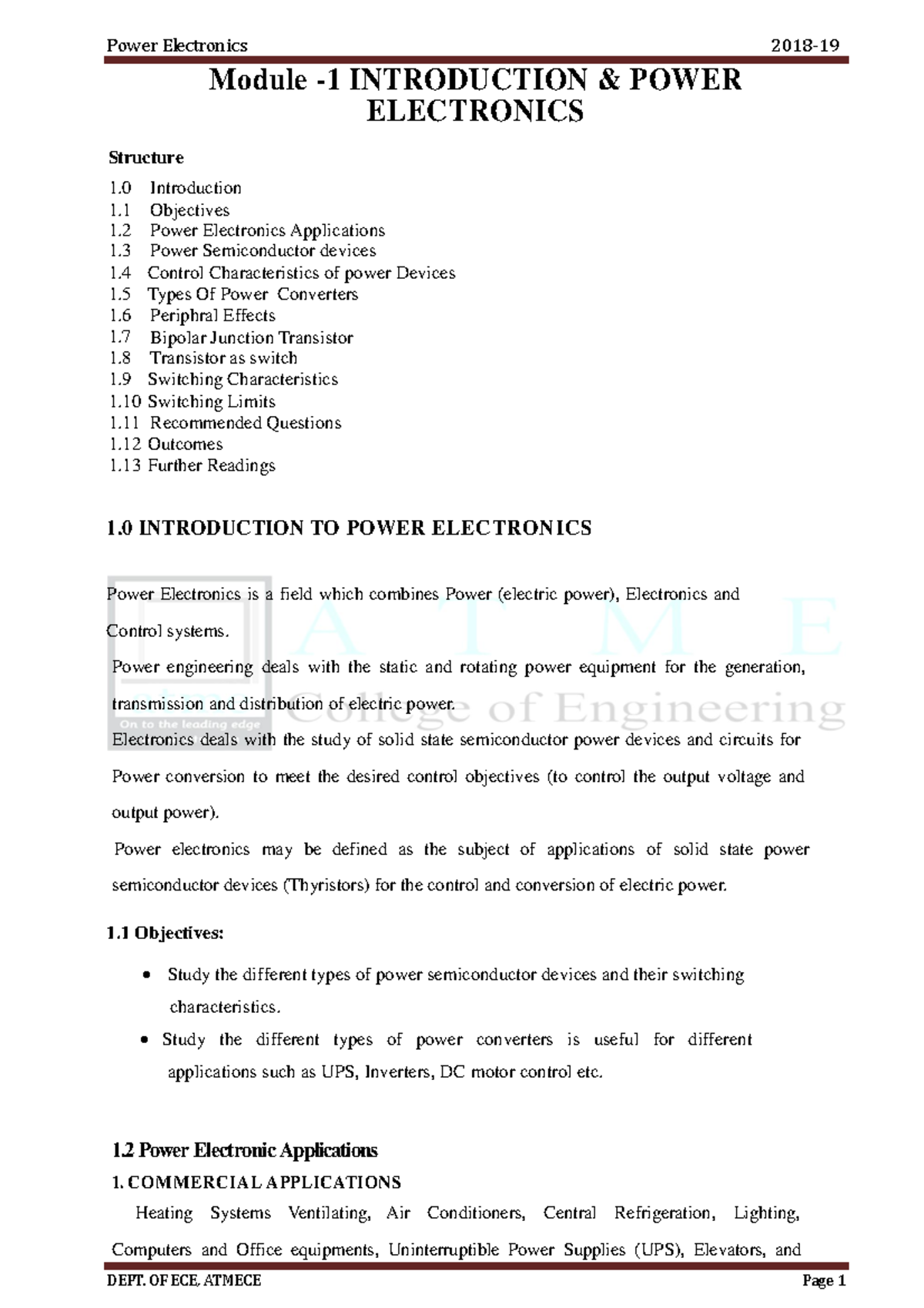 M1 - nice - Power Electronics 2018- 19 DEPT. OF ECE, ATMECE Page 1 ...