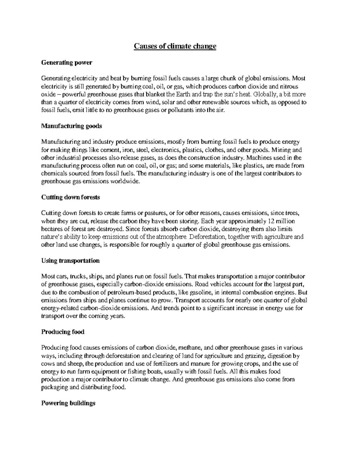 Climate change - Causes of climate change Generating power Generating ...