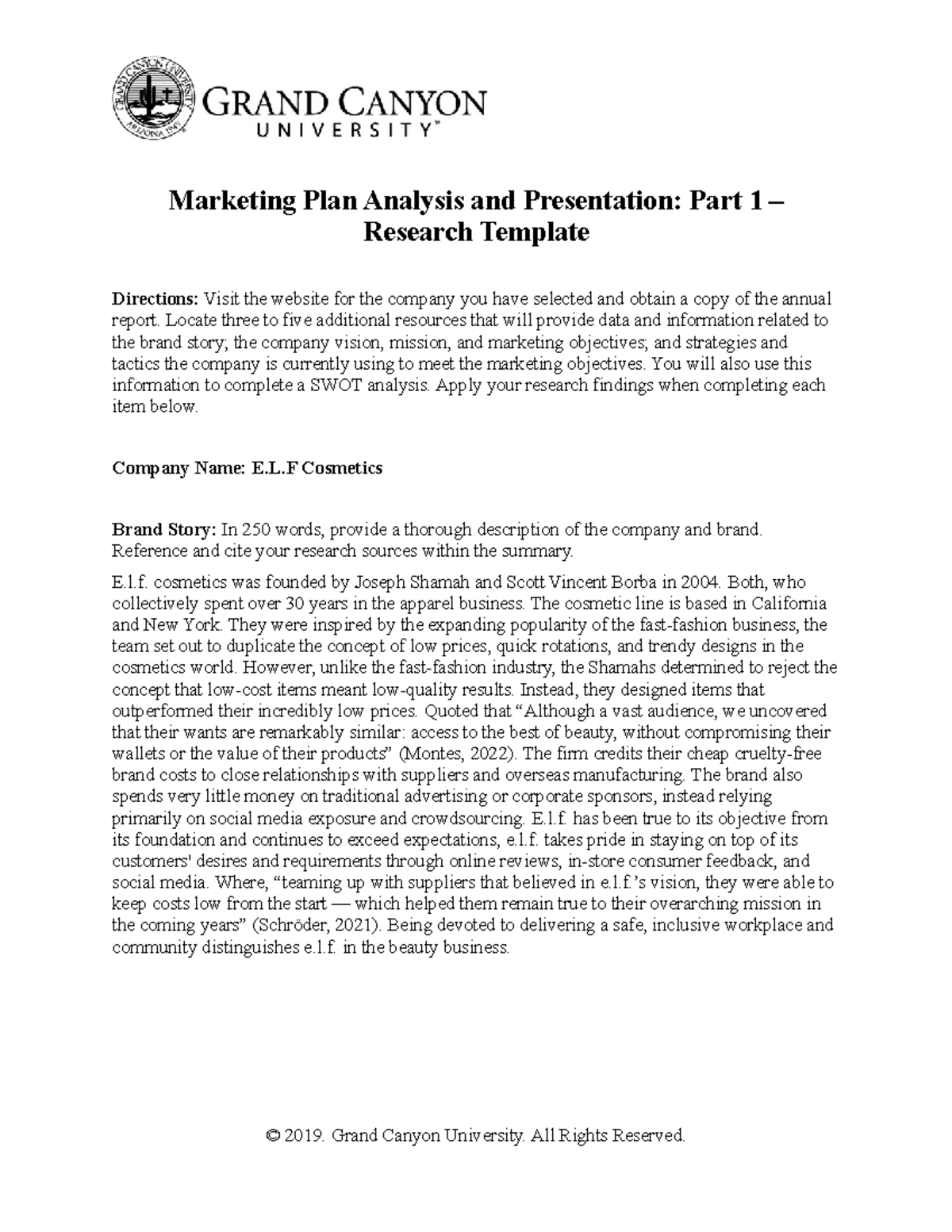 MKT 315 RS Marketing Plan Analysis and Presentation Part 1 Research ...