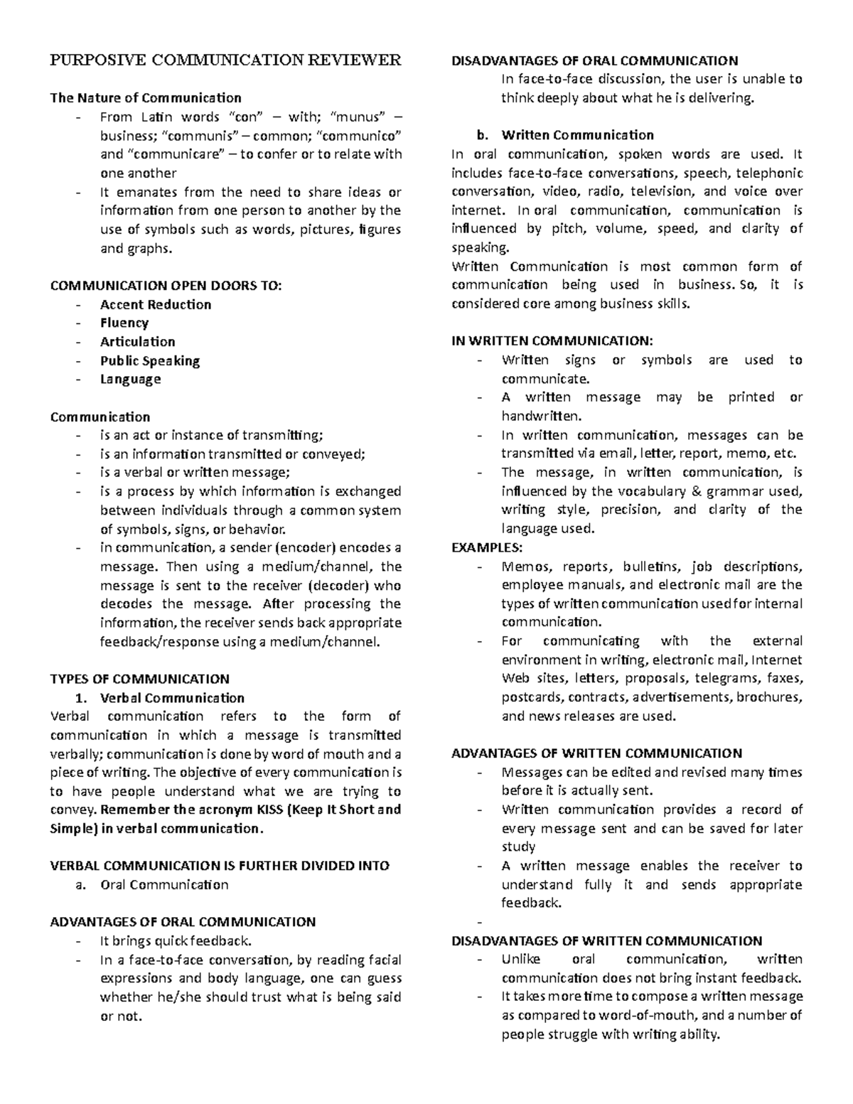 Purposive Communication Reviewer - PURPOSIVE COMMUNICATION REVIEWER The ...