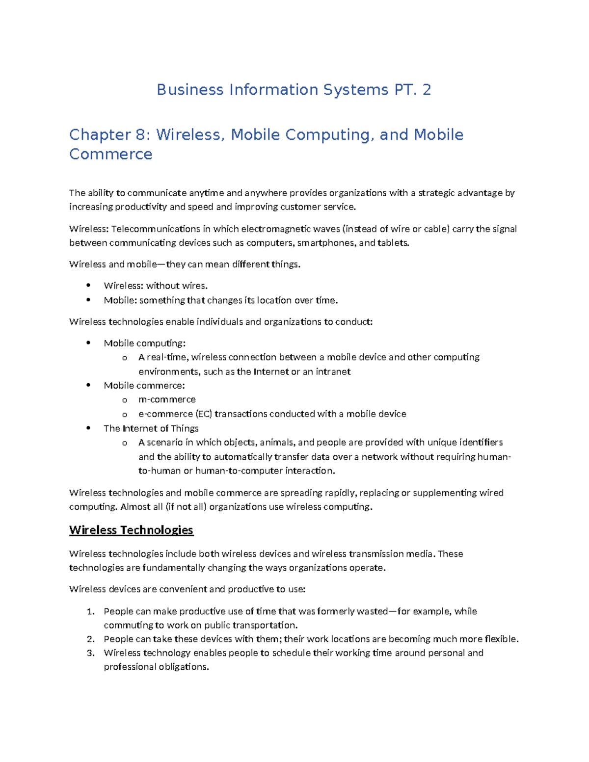 BUS-1500 Notes pt - lecture note summary - Business Information Systems ...