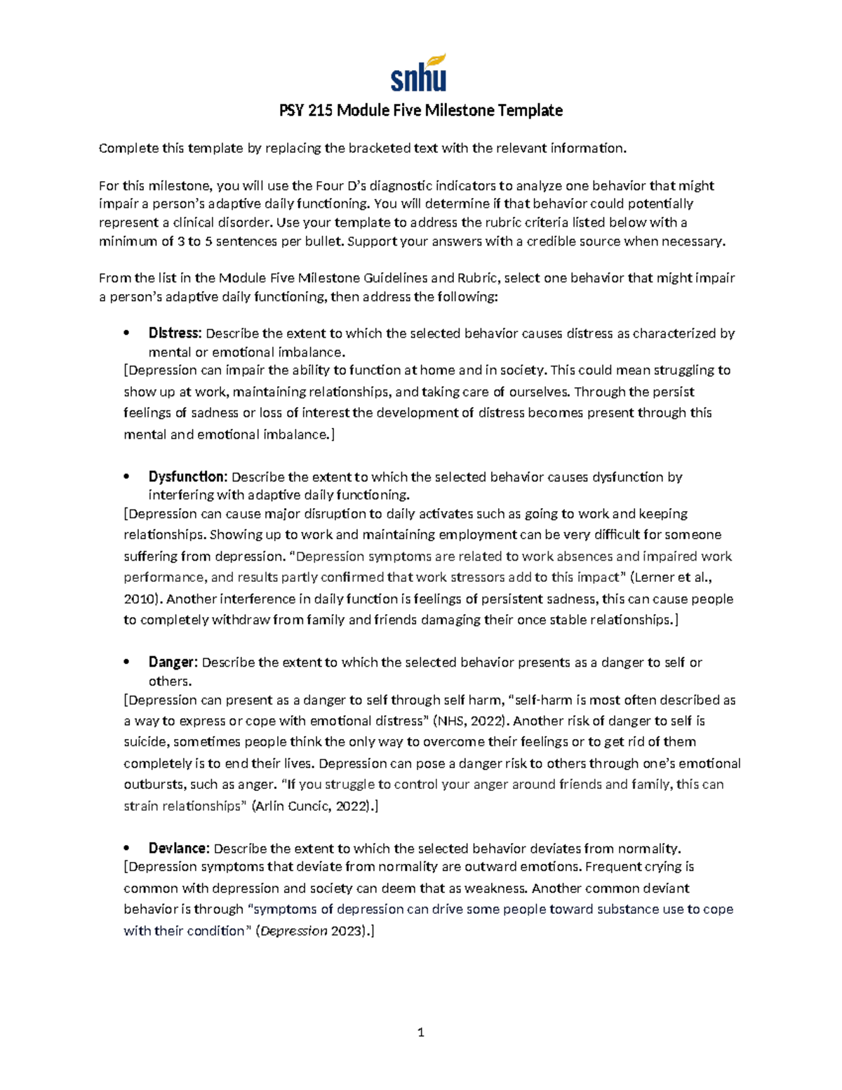 PSY 215 Module Five Milestone Template - PSY 215 Module Five Milestone ...