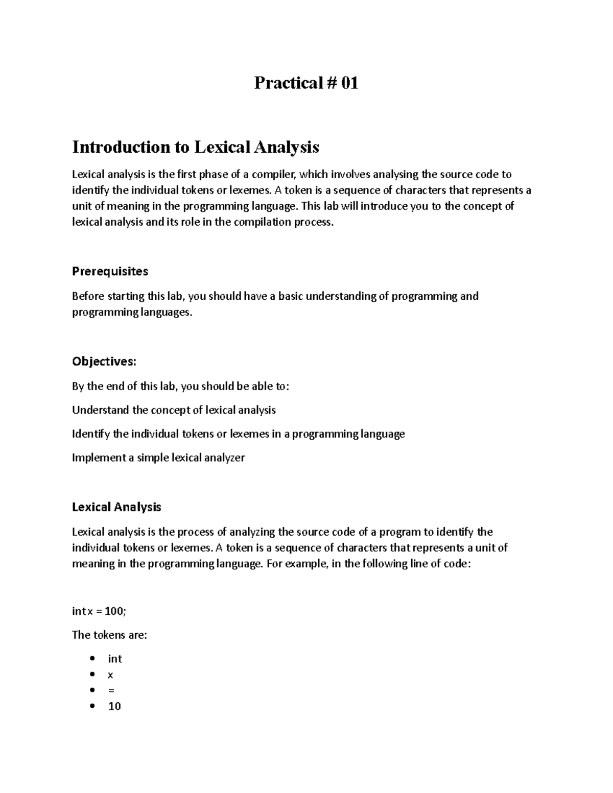 Practical#1 with prog - Practical # 01 Introduction to Lexical Analysis ...