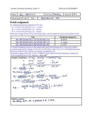 Chem 19b Postlab 19 template 2 1 - Experiment # 19 Date of Experiment ...