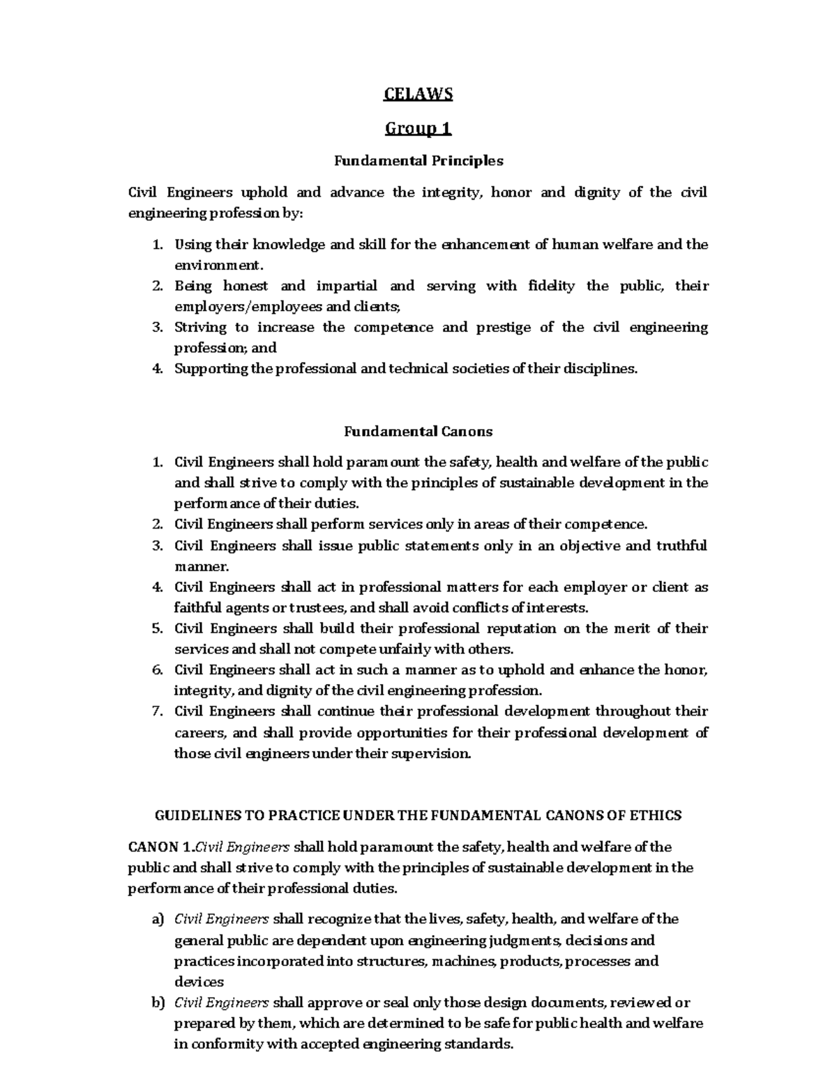 CE Laws - CE LAWS - CELAWS Group 1 Fundamental Principles Civil ...