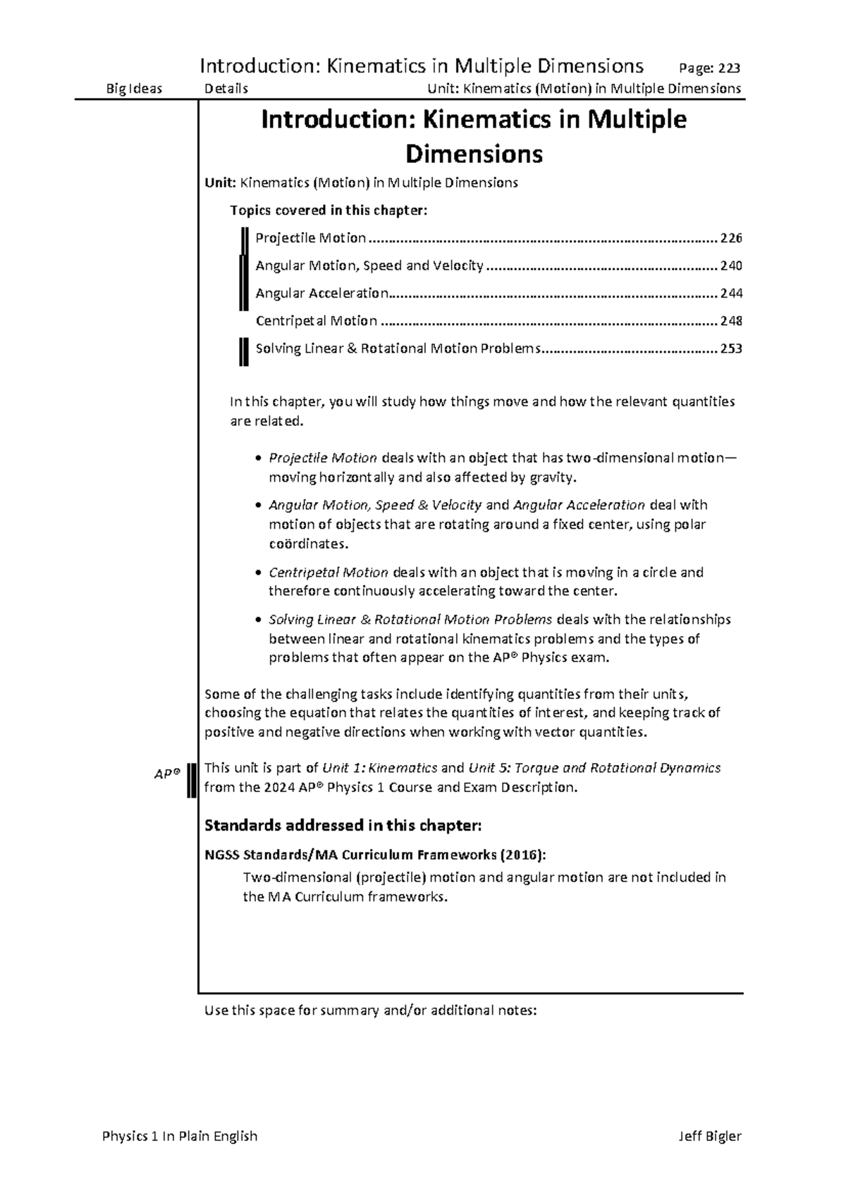 Physics 1-8 - Introduction: Kinematics in Multiple Dimensions Page: 223 ...