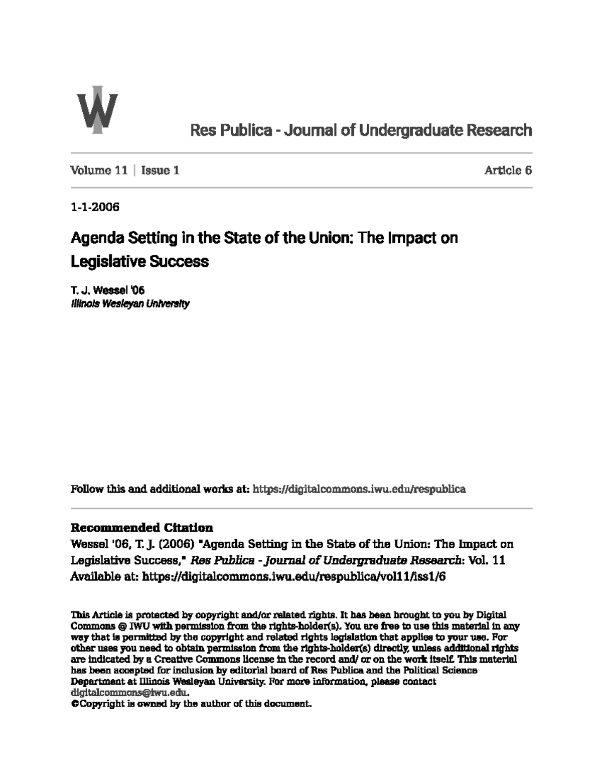 Agenda Setting - Topic 5 - W Res Publica Journal of Undergraduate ...