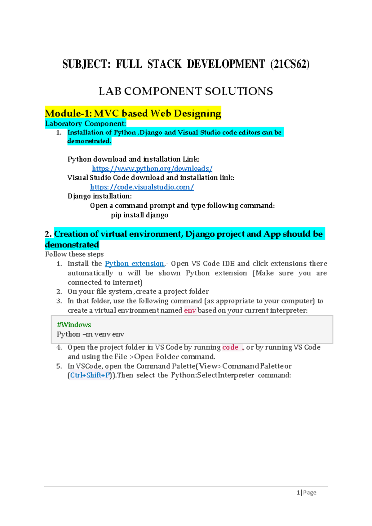 New Full Stack LAB Development-Lab Component - SUBJECT: FULL STACK DEVELOPMENT (21CS62) LAB ...