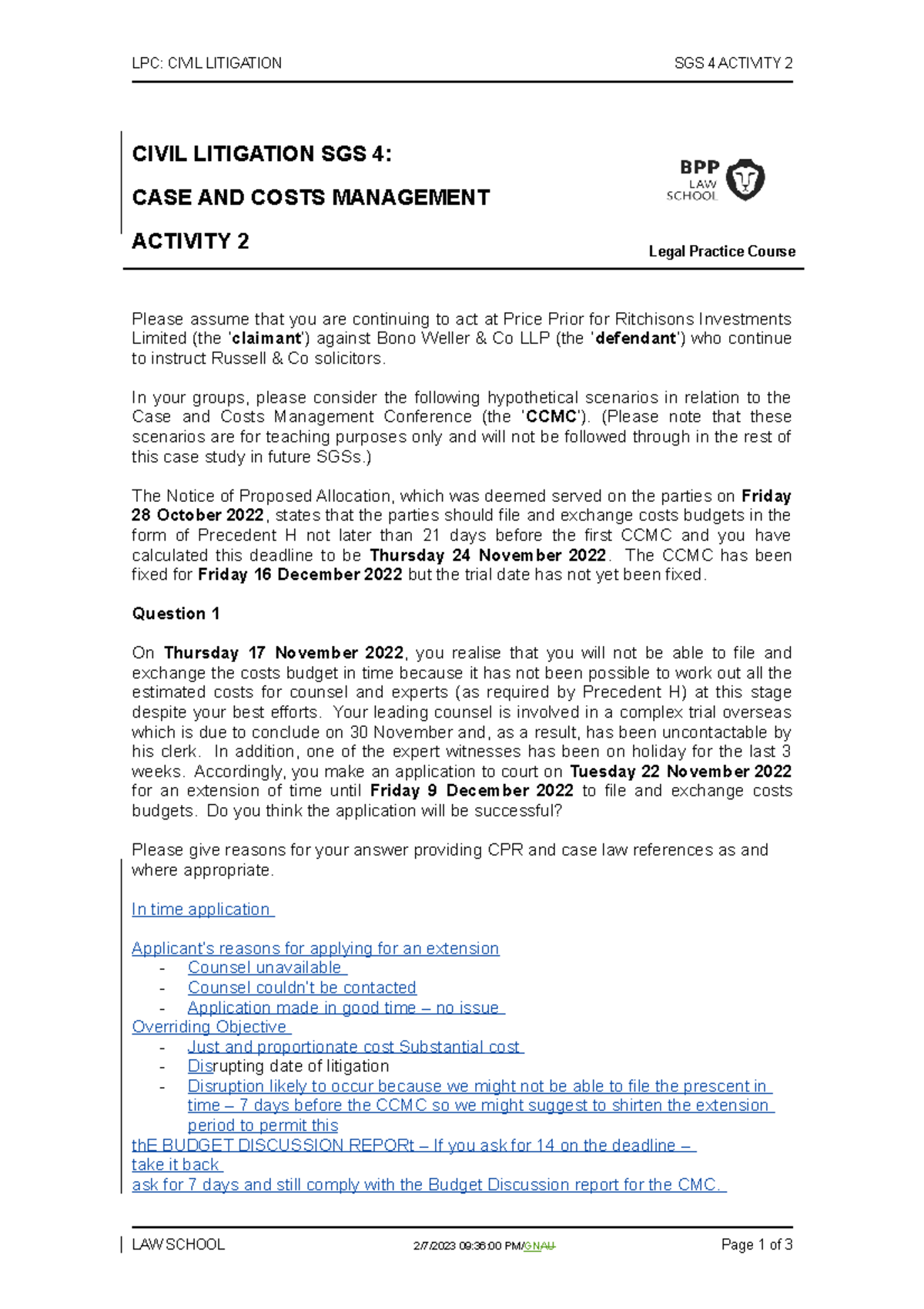 Civil Litigation SGS 4 Activity 2 - LPC: CIVIL LITIGATION SGS 4 ...