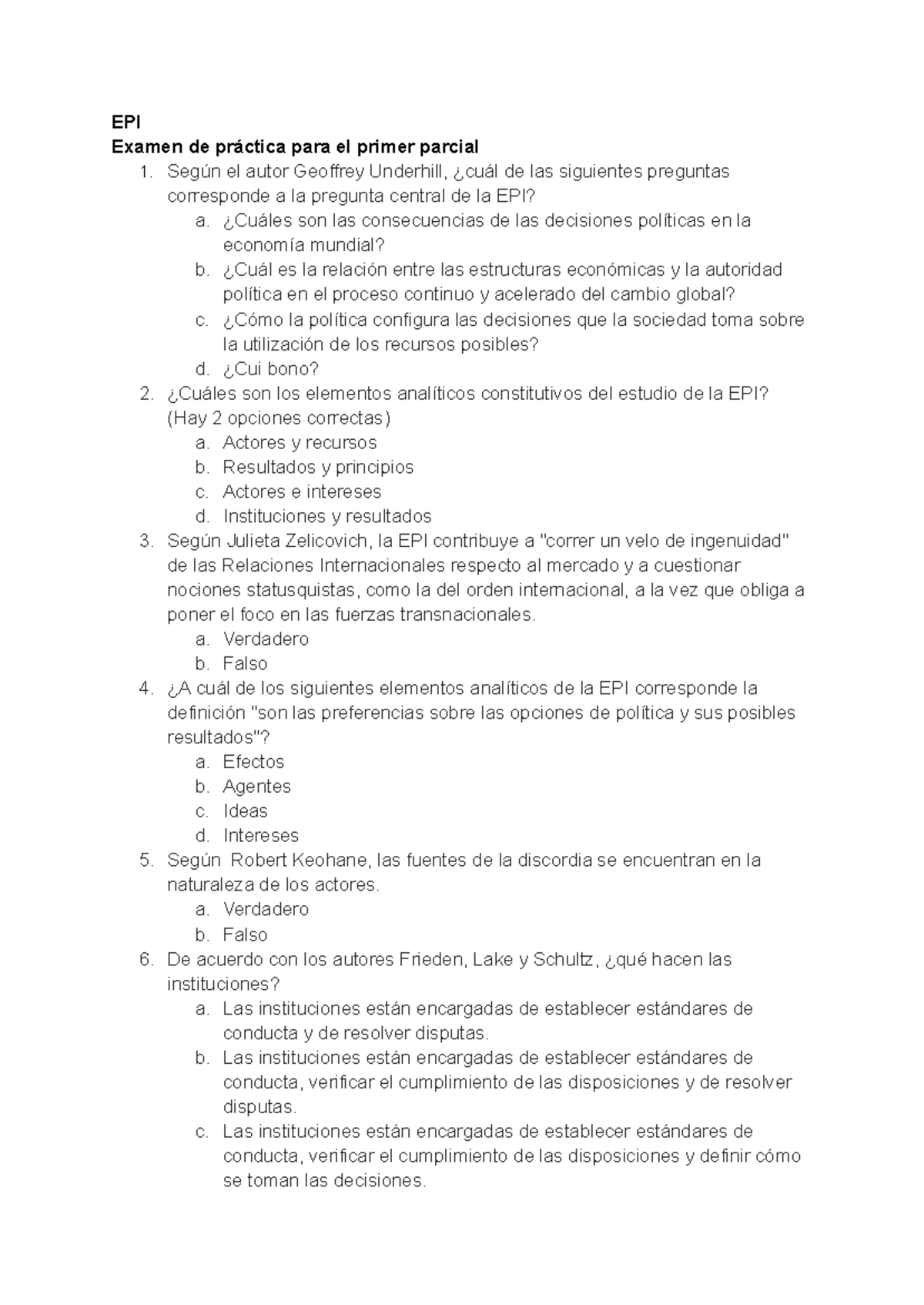EPI Examen de práctica para el primer parcial - Según el autor Geoffrey ...