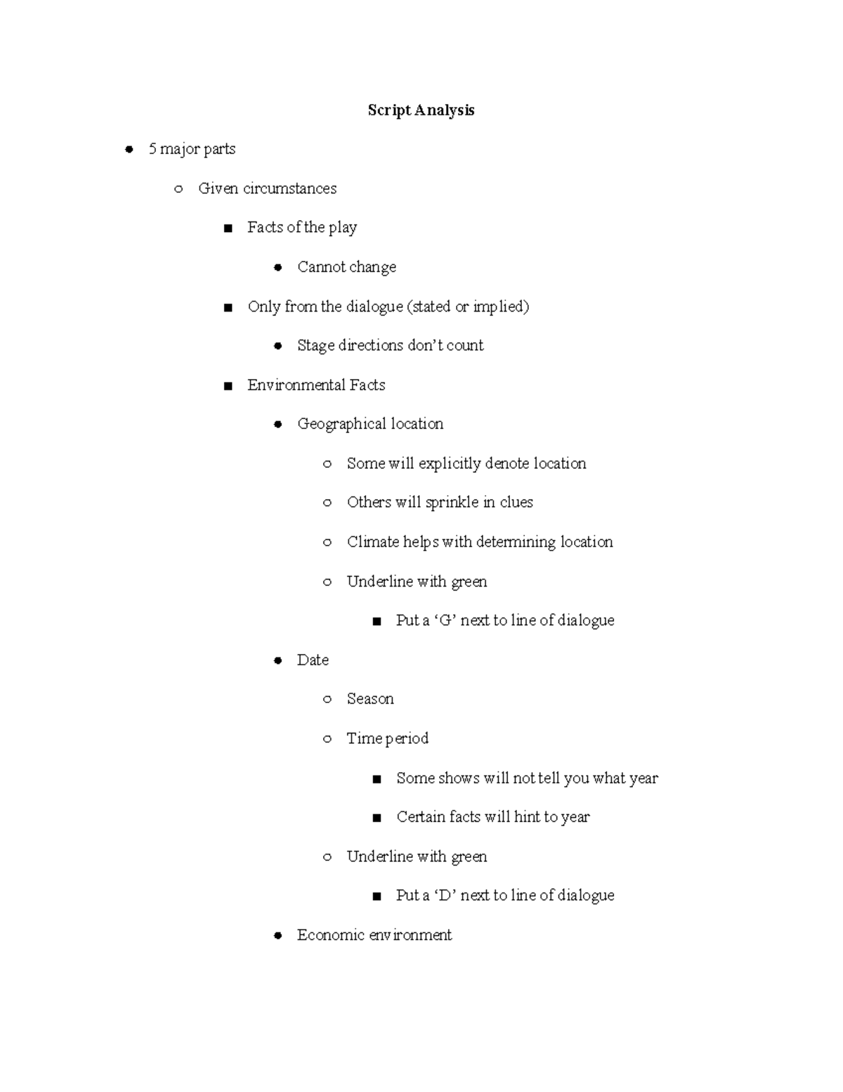 Script Analysis Lecture Notes 1 10 Script Analysis 5 Major Parts