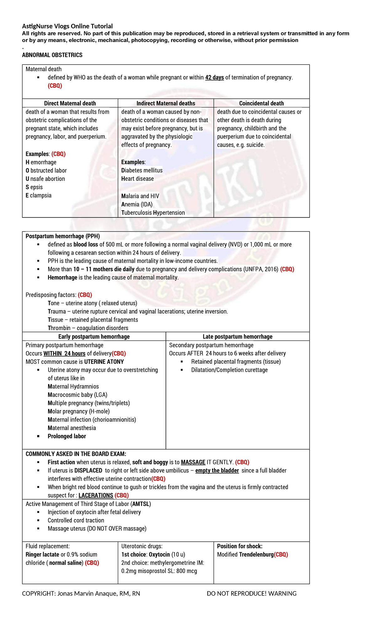 OB Abnormalities - Obstetrics and Gynecology - All rights are reserved ...