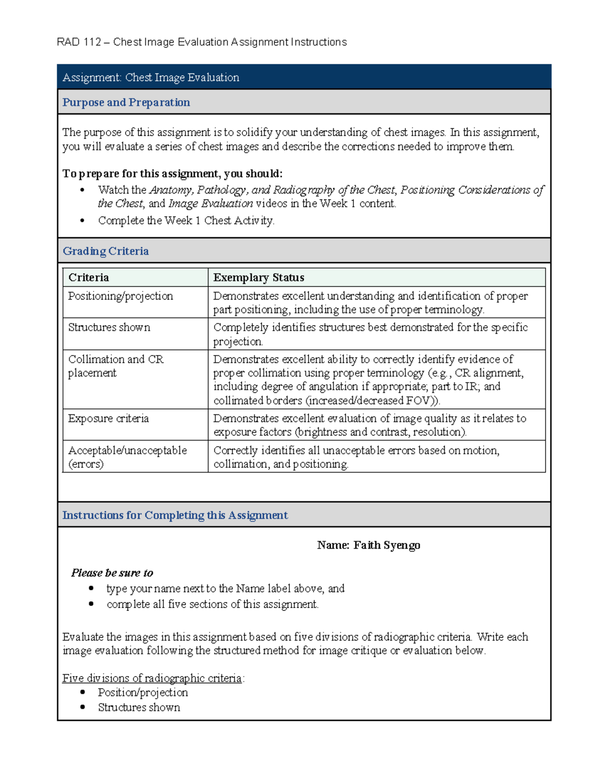 Chest - In this assignment, you will evaluate a series of chest images ...