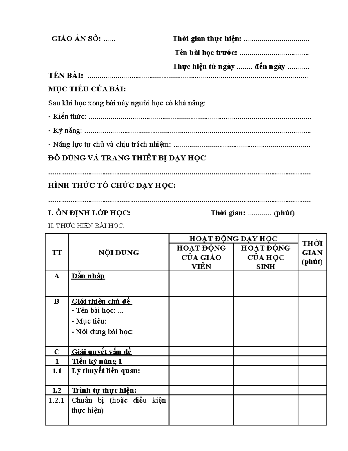 GIÁO ÁN TÍCH HỢP FULL - Giáo án mẫu tích hợp - GIÁO ÁN SỐ: ...... Thời ...