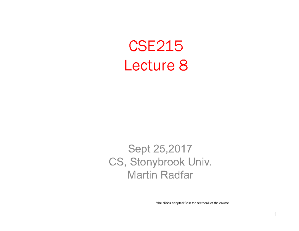 CSE215 MR slides Fall2017 8 - CSE215 Lecture 8 Sept 25,2017 CS ...